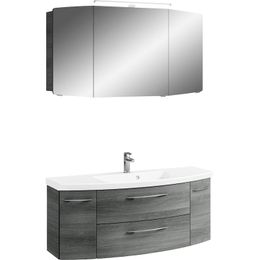 Badm&ouml;bel-Set &raquo;Cassca Sprint 2-teilig Mineralmarmor-Waschtisch mit LED-Spiegelschrank&laquo; 2 Stk. tlg. grau Holzwerkstoff B/H/T: 121cmcm x 200cmcm x 