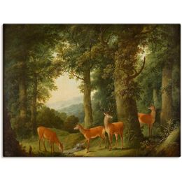 Artland Leinwandbild &raquo;Waldlandschaft mit Rotwild. Um 1760/70&laquo; Wald 1 Stk. tlg. auf Holzrahmen gespannt gr&uuml;n Leinwand B/H/T: 80cm x 60cm, Leinwandbild Wald 