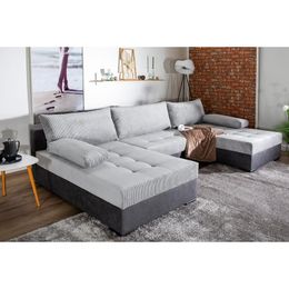 Collection AB Wohnlandschaft &raquo;Josy U-Form, B: 307 cm&laquo; Schlaffunktion & Bettkasten, Federkern grau 100%Polyester B/H/T: 307cm x 41cm x 161cm, Cord 