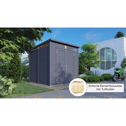 BERTILO Gartenhaus &raquo;Woodline&laquo; grau Massivholz Fu&szlig;boden im Gartenhaus