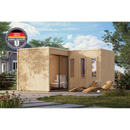 Karibu Saunahaus &raquo;Kolorado&laquo; verschiedene Varianten grau Saunaofen, externe Steuerung, 9 kW