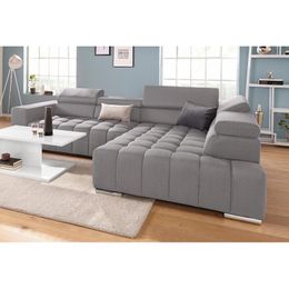 exxpo - sofa fashion Ecksofa &raquo;Elias, aktuelle Kreuzsteppung im Sitz, bequem, Breite 307cm, L-Form&laquo; mit Kopf- bzw. R&uuml;ckenverstellung, wahlweise mit 