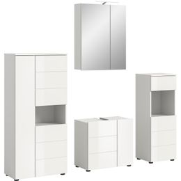Welltime Badm&ouml;bel-Set &raquo;BIEL, H&ouml;he 190 cm,Hochschrank,WBU, Spiegelschrank, Unterschrank, Lampe&laquo; 5 Stk. tlg. wei&szlig; B/H/T: 188cmcm x 190cmcm x 34cmcm