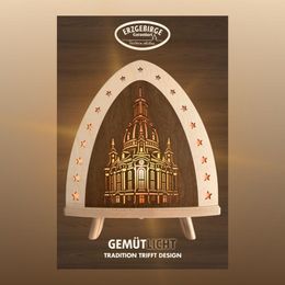 Weigla LED Dekolicht &raquo;Dresdner Frauenkirche, Dekolampe aus Holz, NATUR-BRAUN&laquo; E14 Holzkunst aus dem Erzgebirge H: 32cm