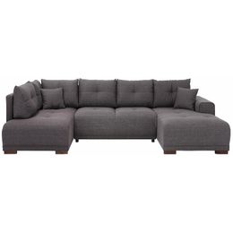 Home Affaire Wohnlandschaft &raquo;Viborg U-Form&laquo; mit Regal in der Armlehne, wahlweise mit Bettfunktion grau Filzoptik (100% Polyester);Struktur (100% 