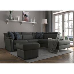Sit & More sit&more Ecksofa &raquo;Freetown L-Form&laquo; inklusive Kopfteilverstellung und komfortablem Federkern schwarz B/H/T: 252cm x 84cm x 216cm, NaturLEDER , Ottomane