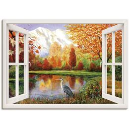 Artland Leinwandbild &raquo;Herbst am See&laquo; Fensterblick 1 Stk. tlg. auf Holzrahmen gespannt braun Leinwand B/H/T: 70cm x 50cm, Leinwandbild Fensterblick Querformat,