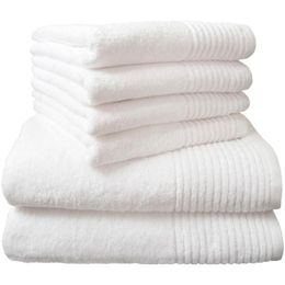 Dyckhoff Handtuch Set &raquo;Brillant&laquo; Set 6 Stk. Walkfrottee mit Streifenbord&uuml;re;4 Handt&uuml;cher (50x100cm), 2 Duscht&uuml;cher (70x140cm) wei&szlig; Walkfrottee, Obermaterial: 