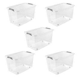 keeeper Aufbewahrungsbox &raquo;Clipbox Leo (Set 5 St.) 56 L, 59 x 38 x 35,5 cm&laquo; Schanierclips, Doppel&ouml;ffnung, 90&deg; drehbare R&auml;der, fixierbarer Deckel 