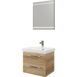 Badm&ouml;bel-Set &raquo;Balto 2-teilig Mineralmarmor-Waschtisch mit LED-Spiegel, Waschplatz&laquo; 2 Stk. tlg. braun Holzwerkstoff B/H/T: 64,4cmcm x 200cmcm x 46cmcm,
