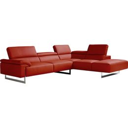 Egoitaliano Ecksofa &raquo;Malika, elegant und bequem, Designsofa, L-Form&laquo; mit Ottomane, inkl. Kopfteilverstellung und chromfarbenen Metallf&uuml;&szlig;en rot Leder &raquo;BULL&laquo; (