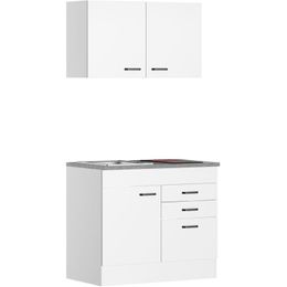 Optifit Pantryk&uuml;che &raquo;OPTImulti&laquo; Breite 100 cm, mit 2-Platten-Glaskeramikkochfeld wei&szlig; B/H/T: 100cm x 210cm x 60cm,mit 2-Platten-Glaskeramikkochfeld