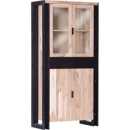 GUTMANN FACTORY Vitrine &raquo;Massivholzvitrine aus Akazie, natur, H&ouml;he 180 cm&laquo; Gestell schwaz lackiert, in Stahl-Optik schwarz Glas, Massivholz B/H/T: 90cm x 180cm x 40cm
