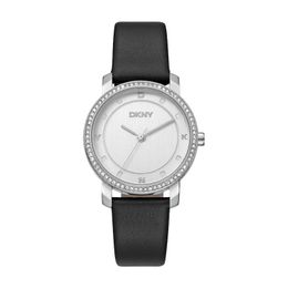 DKNY Damen DKNY Quarzuhr &raquo;Astoria Glitz&laquo; Armbanduhr, Damenuhr, Lederarmband, analog schwarz Einheitsgr&ouml;&szlig;e