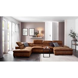 OTTO home Wohnlandschaft &raquo;Alberto U-Form&laquo; mit Kopfteilverstellung, wahlweise mit Schlaffunktion braun 100% Polyester;Microfaser in Antiklederoptik (