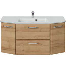 Waschtisch &raquo;Quicket 318, mit Glasbecken, 112cm breit&laquo; 2 Stk. tlg. braun Holzwerkstoff Griffe Chrom Glanz, B/H/T: 112cm x 53cm x 48cm