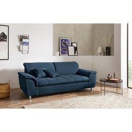 DOMO collection 2,5-Sitzer &raquo;FRANZI zeitlos und elegant, moderne Sitzheftung&laquo; wahlweise mit Kopfteilverstellung, inklusive Zierkissen blau B/H/T: 210cm