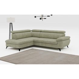 COTTA Ecksofa &raquo;Hudson&laquo; mit Kopfteilverstellung, optional Schlaffunktion & Bettkasten gr&uuml;n B/H/T: 256cm x 207cm, Struktur weich, Ottomane links, Mit 