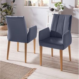 Home Affaire Armlehnstuhl () (1 St&uuml;ck) R&uuml;ckenlehne mit Steppung blau Leder B/H/T: 55cm x 91cm x 63cm, Leder, Eiche natur ge&ouml;lt
