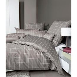 Janine Wendebettw&auml;sche &raquo;modernclassic 39025&laquo; 2 Stk. mit Rei&szlig;verschluss, 100% Baumwolle, mit Karos und Streifen braun Mako-Satin, Obermaterial: 100% Baumwolle