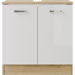 Waschbeckenunterschrank &raquo;Quickset 301&laquo; 60,2 cm breit wei&szlig; Holzwerkstoff Riviera Eiche quer Nachbildung, B/H/T: 60,2cm x 62,4cm x 33cm, T&uuml;ren: 2 Stk. 