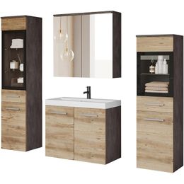 Welltime Badm&ouml;bel-Set &raquo;MADRIT II, Schrank mit Waschbecken, 2 H&auml;nger, Spiegelschrank&laquo; Komplett-Set, 5 Stk. tlg. grau Holzwerkstoff B/H/T: 120,4cmcm x 