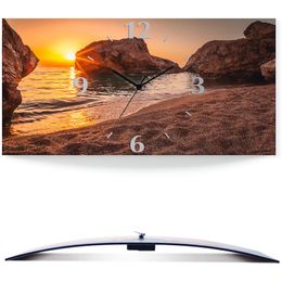 Artland Wanduhr &raquo;Sonnenuntergang und Strand&laquo; wahlweise mit Quarz- oder Funkuhrwerk, lautlos ohne Tickger&auml;usche beige B/H/T: 60cm x 30cm x 0,3cm, Funkuhr