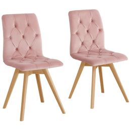 OTTO home Esszimmerstuhl &raquo;Rania&laquo; (Set) 6 Stk.im 2er/4er/6er Set, Massivholzbeinen rosa B/H/T: 45cm x 91cm x 55cm, 6 Stk., Samtoptik, Beine oak white