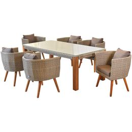 Merxx Garten-Essgruppe &raquo;Imperia&laquo; 7 Stk. tlg. inkl. Auflagen beige Aluminium, Kunststoff, Massivholz Einheitsgr&ouml;&szlig;e
