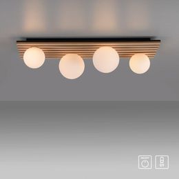 OTTO home Deckenleuchte &raquo;Evinnia Akustikpaneele mit Glaskugeln&laquo; G9 Warmwei&szlig; Holz, Akustik, Paneele, Glas, opal matt wei&szlig;, Deckenlampe braun 4, &Oslash; 15cm 