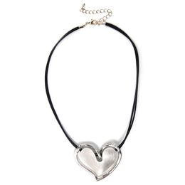 Firetti Damen Kette mit Anh&auml;nger &raquo;Herz, doppelreihige Kette, matt, gl&auml;nzend&laquo; schwarz Leder Metall, L: 53