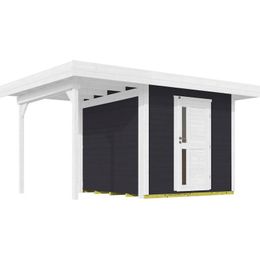 Weka Gartenhaus &raquo;Designhaus 172 A&laquo; mit Anbaudach grau Massivholz Fu&szlig;boden im Gartenhaus, ohne Dacheindeckung