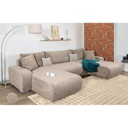 Collection AB Wohnlandschaft &raquo;Paola U-Form, B: 314 cm&laquo; Schlaffunktion, Bettkasten & 4 Zierkissen, Federkern grau 100%Polyester B/H/T: 314cm x 41cm x 