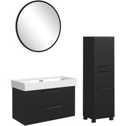 Welltime Badm&ouml;bel-Set &raquo;SALVADA, 3tlg-Set, ged&auml;mpfte Scharniere, Softclose, Keramikbecken&laquo; Ma&szlig;e (B/T/H): 140/47,5/200 cm schwarz MDF B/H/T: 140cmcm x 