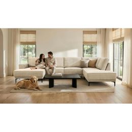 OTTO home Wohnlandschaft &raquo;OLAND Chenille U-Form, XXL, B: 345 cm, Skandi-Design&laquo; U-Form, 345 cm, Wellenunterfederung, Skandi-Design, Metallf&uuml;&szlig;e beige 