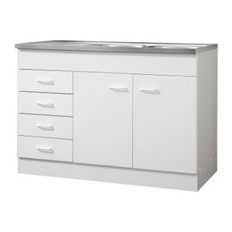 KOCHSTATION Sp&uuml;lenschrank &raquo;KS-Elster&laquo; Breite 120 cm wei&szlig; Holzwerkstoff wei&szlig;, B/H/T: 120cm x 85cm x 60cm, Schubladen: 4 Stk. T&uuml;ren: 2 Stk.
