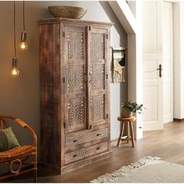 OTTO home Kleiderschrank &raquo;Maneesh&laquo; aus massivem Mangoholz und vielen Stauraumm&ouml;glichkeiten, H&ouml;he 190 cm beige B/H/T: 100cm