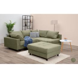 Collection AB Ecksofa &raquo;Toni L-Form, B: 215 cm&laquo; Set: Sofa & Hocker, 2 Zierkissen, Federkern gr&uuml;n 100%Polyester B/H/T: 215cm x 44cm x 184cm, Cord