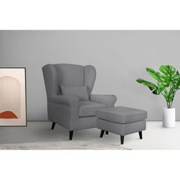 Home Affaire Sessel &raquo;Ohrensessel CHISTELLE, wahlweise mit Polsterhocker&laquo; mit Wellenunterfederung, Ma&szlig;e: B/T/H: 81/87/99 cm grau 100% Polyester 