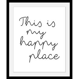queence Bild &raquo;happy place&laquo; Fashion Frau Motivationsbilder Schriftzug Schwarz-Wei&szlig; HD Premium Poster-Druck inkl. Holzrahmen bunt Acrylglas, 