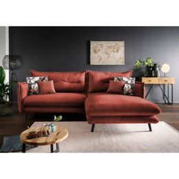 Home Affaire Ecksofa &raquo;Lazio, 255 x 180 cm, modern und bequem&laquo; Velours, Kissen: Microfaser, L-Form, inkl. R&uuml;cken- und Zierkissen orange 100% Polyester;