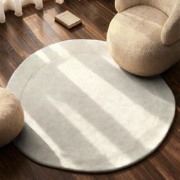 Villeroy & Boch Teppich &raquo;Wollteppich Kivi&laquo; rund 17 mm H&ouml;he Handgewebt, Wolle, Bord&uuml;re, Einfarbig, L&auml;ufer, Wohnzimmer, Organisch wei&szlig; Nylon, Wolle &Oslash; 160cm 1 Stk., 17mm