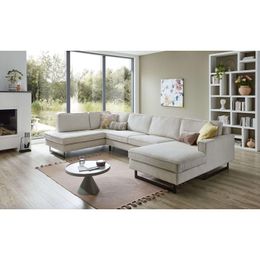 OTTO home Wohnlandschaft &raquo;Pinto, 350 cm, U-Form, XXL, mit Ottomanen&laquo; Cord, Chenille, Lederoptik, mit Keder, Metallf&uuml;&szlig;e, Wellenunterfederung beige 92% 