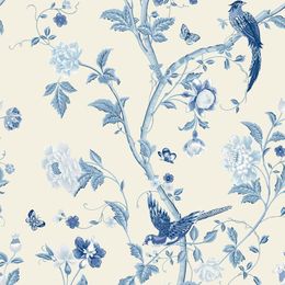 Laura Ashley Vliestapete &raquo;Summer Palace&laquo; gemustert FSC zertifiziert, mit lebhaftem Druck, 10 Meter L&auml;nge blau Vlies B/L: 0,52m x 10m, Rollen: 1