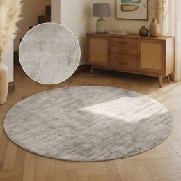 vikosa Teppich &raquo;Noemi&laquo; rund 10 mm H&ouml;he Dezenter Glanz, Weich, Seidenoptik, Viskose, Wohnzimmer, Schlafzimmer grau Viskose &Oslash; 120cm 1 Stk., 10mm, &Oslash; 