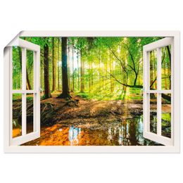 Artland Wandbild &raquo;Fensterblick - Wald mit Bach&laquo; Wald 1 Stk. tlg. als Leinwandbild, Poster in verschied. Gr&ouml;&szlig;en wei&szlig; Leinwand B/H/T: 70cm x 50cm, Leinwandbild 
