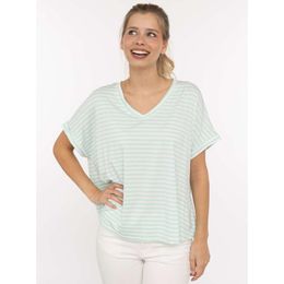 Zwillingsherz Damen T-Shirt &raquo;"Maritime Streifen"&laquo; One Size, Kurzarm, V-Ausschnitt, gestreift, Loose Fit wei&szlig; Einheitsgr&ouml;&szlig;e