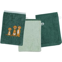 W&ouml;rner Waschhandschuh &raquo;Erdm&auml;nnchen Waschhandschuh 3er Set&laquo; 1x Stickerei Erdm&auml;nnchen, 2x unifarben gr&uuml;n Obermaterial: 100% Baumwolle B/L: 15cmx21cm, 3 Stk.