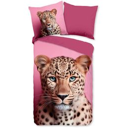 PURE luxury collection Wendebettw&auml;sche &raquo;Leona&laquo; 2 Stk. Mikrofaser, Pflegeleicht, Rei&szlig;verschluss, Wendeoptik, Leopard, Rosa rosa Microfaser, 