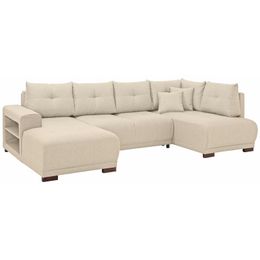 Home Affaire Wohnlandschaft &raquo;Viborg U-Form&laquo; mit Regal in der Armlehne, wahlweise mit Bettfunktion beige Filzoptik (100% Polyester);Struktur (100% 